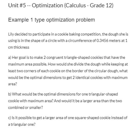 Solved Unit Optimization Calculus Grade Chegg