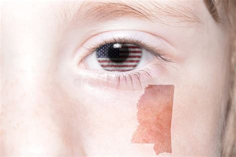Human S Face With National Flag Of United States Of America And Mississippi State Map Stock