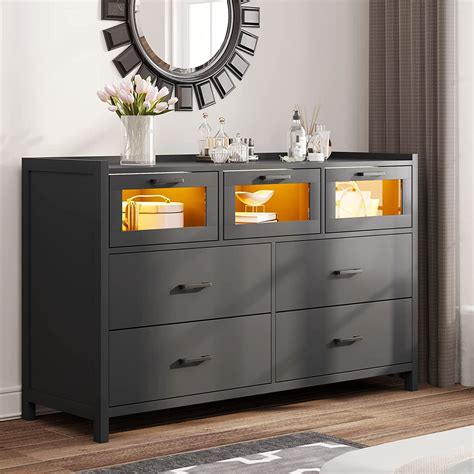 Viagdo White Dresser For Bedroom 7 Drawer Dressers With Led Lights Dressers And Chests Of Drawers