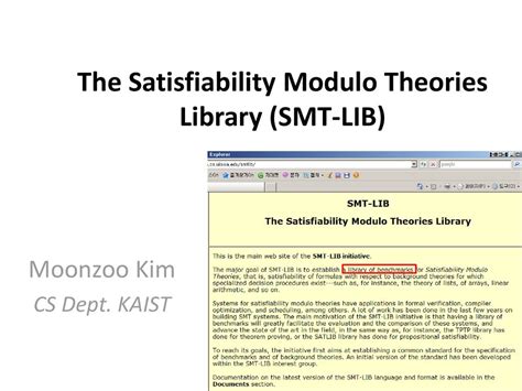 The Satisfiability Modulo Theories Library Smt Lib Ppt Download