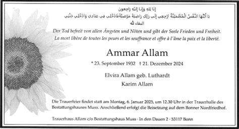 Traueranzeigen Von Ammar Allam Ga Trauer De