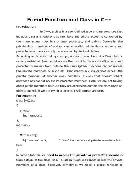 Friend Class Final Notes Pdf Class Computer Programming C