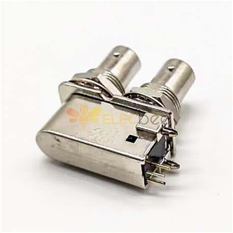 BNC Connector For CCTV Cameras Angled Dual Female PCB Mount