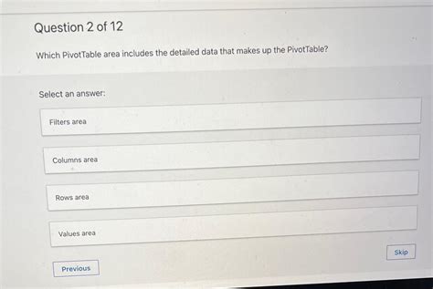 Solved Which Pivottable Area Includes The Detailed Data That