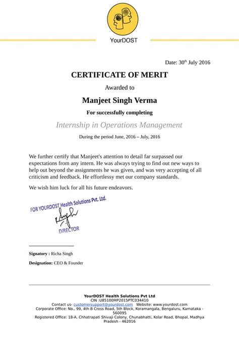 Manjeet Internship Certificate Pdf