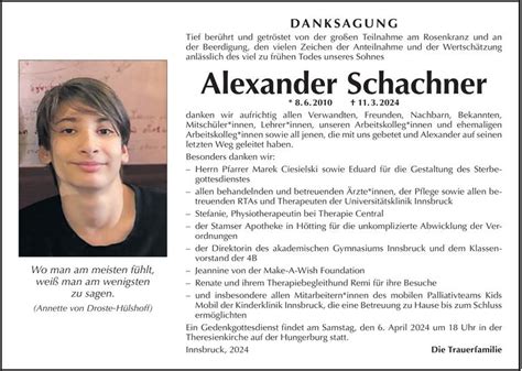 Danksagung Von Alexander Schachner Vom 11 03 2024 Tiroler Tageszeitung