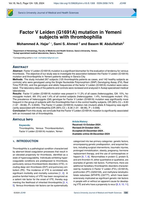 Pdf Factor V Leiden G1691a Mutation In Yemeni Subjects With Thrombophiliafactor V Leiden