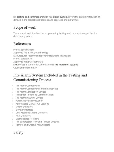 Testing And Commissioning Procedure For A New Fire Alarm System Installation Pdf Safety