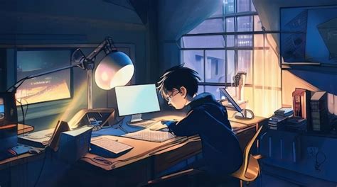 Premium Ai Image Boy Is Programming At A Computer