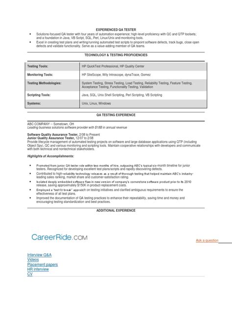 experienced qa tester software testing quality assurance