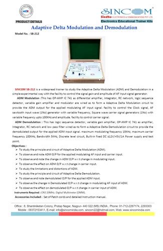 Sincom Sb 212 Adaptive Delta Modulation And Demodulation For Laboratory At Best Price In Nagpur