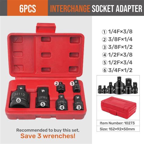 Impact Socket Adaptor Increaser Reducer Convertor 6 In 1 Tool Kit Evertronics