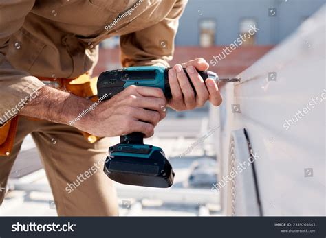 Hands Drill Outdoor Man Air Conditioning Stock Photo 2339265643 Shutterstock