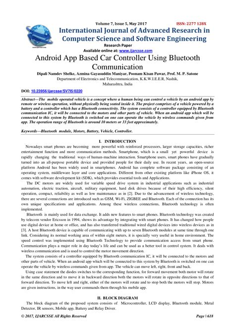 Pdf Android App Based Car Controller Using Bluetooth Communication