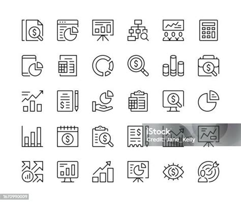 Financial Analysis Icons Vector Line Icons Set Financial Concepts Black Outline Stroke Symbols
