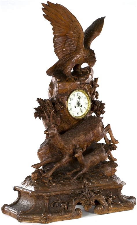 Monumental Black Forest Mantel Clock With Eagle And Chamoise At 1stdibs