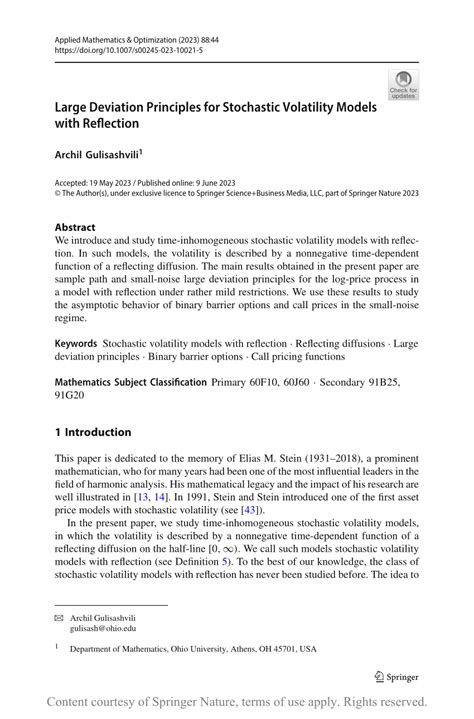 Large Deviation Principles For Stochastic Volatility Models With Reflection Request Pdf