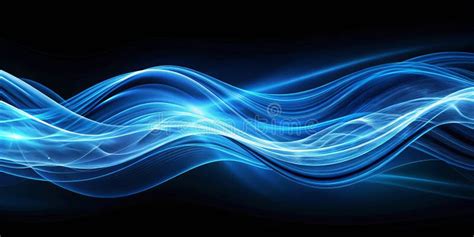 Abstract Blue Energy Wave Flowing Through Dark Space Generative Ai Stock Illustration