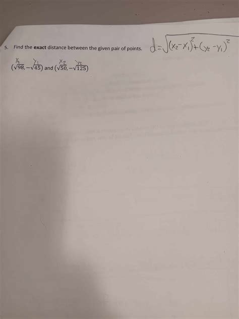 solved 5 find the exact distance between the given pair of