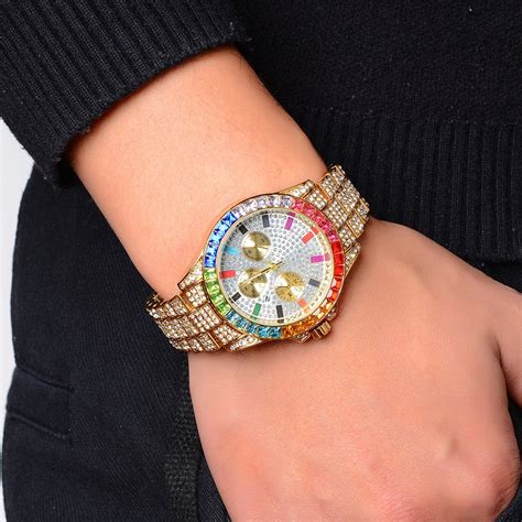 Iced Multi Color Baguette Chronograph Watch Different Drips