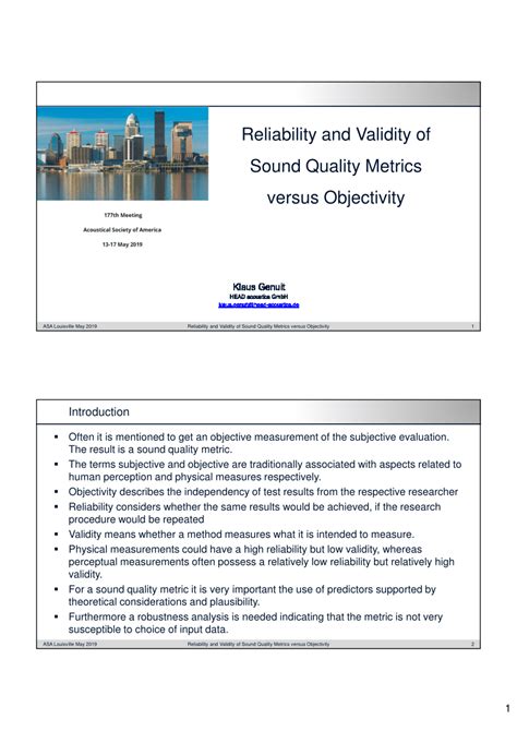 Pdf Reliability And Validity Of Sound Quality Metrics Versus Objectivity