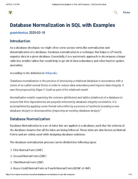 Database Normalization In Sql With Examples Sqlserver Central