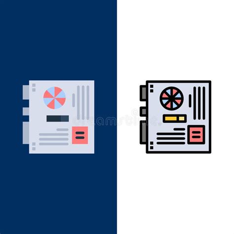 Computer Main Mainboard Mother Motherboard Icons Flat And Line Filled Icon Set Vector Blue