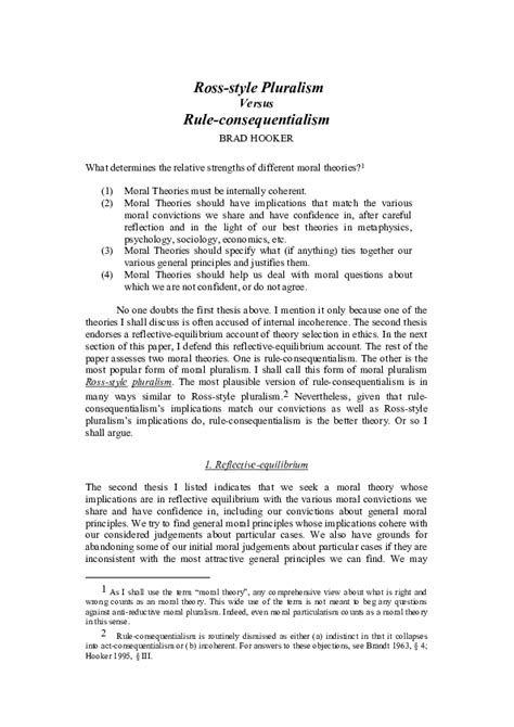 Doc Ross Style Pluralism Versus Rule Consequentialism