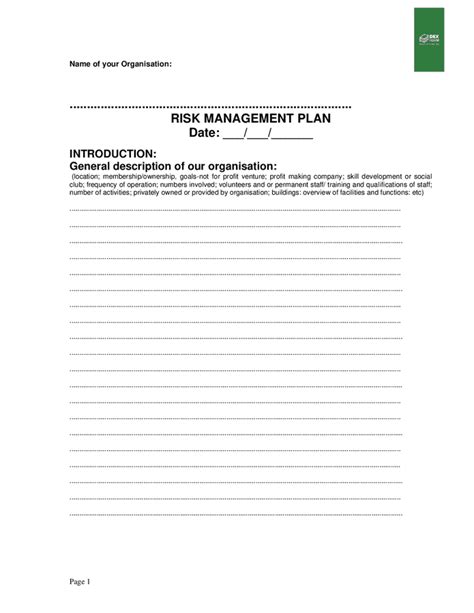 Risk Management Plan Template In Word And Pdf Formats