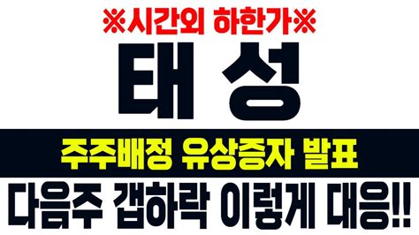 태성 주가 주주배정 유상증자 긴급발표 시간외 하한가 진짜 큰일났습니다 세력에게 개인만 당했습니다 다음주 갭하락 이렇게 대응하세요 태성 태성주가 Youtube