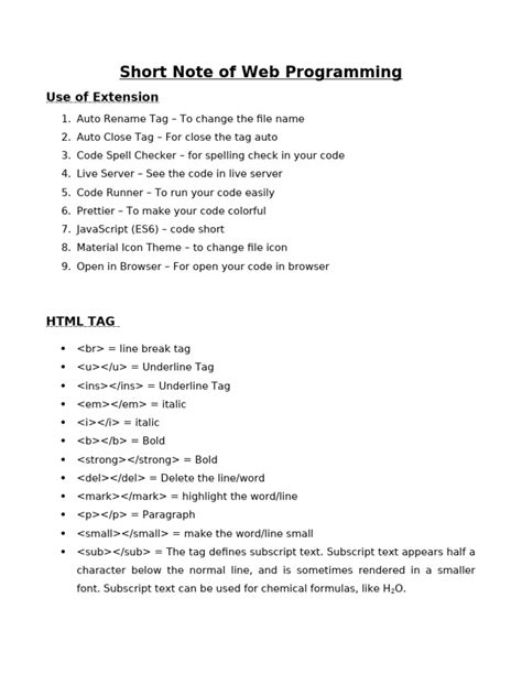 Short Note Of Web Programming Pdf Html Element World Wide Web