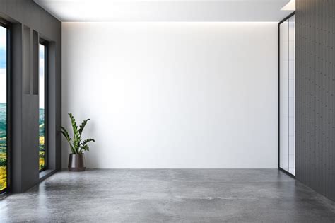 가구가없는 빈 집 인테리어의 3d 렌더링 하얀 벽과 콘크리트 바닥재 비어 있음에 대한 스톡 사진 및 기타 이미지 비어 있음 0명 3차원 형태 Istock