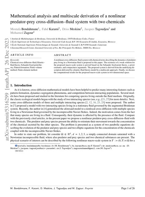Pdf Mathematical Analysis And Multiscale Derivation Of A Nonlinear Predator Prey Cross