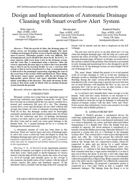 Design And Implementation Of Automatic Drainage Cleaning With Smart Overflow Ale Pdf Water