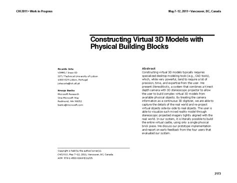 Constructing Virtual 3d Models With Physical Building Blocks Constructing Virtual 3d Models