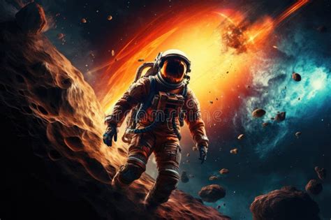 Astronaut In A Spacesuit In Outer Space Astronaut In Outer Space Close Up Stock Illustration