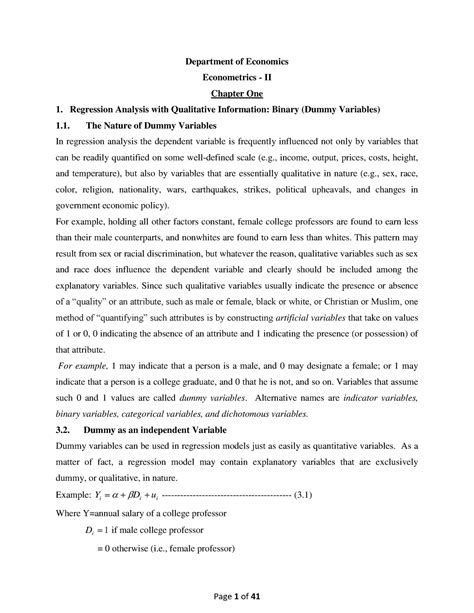 Econometrics II Cha Department Of Economics Econometrics II Chapter One Regression