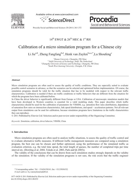 Pdf Calibration Of A Micro Simulation Program For A Chinese City