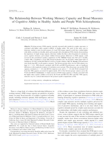 Pdf The Relationship Between Working Memory Capacity And Physical Activity Rates In Young Adults