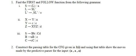 Solved 1 Find The First And Follow Function From The