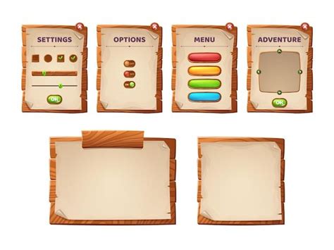 Free Vector Game Ui Scrolls Wooden Boards And Antique Parchments