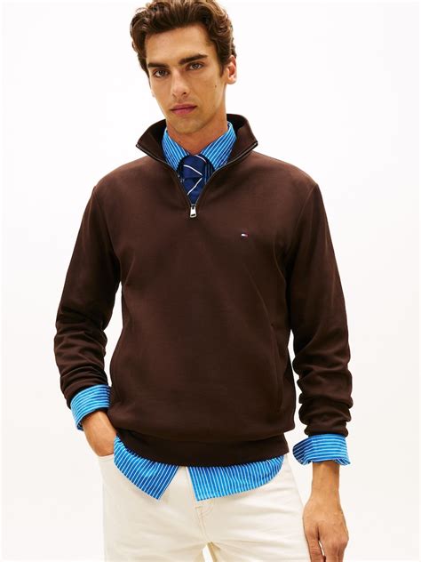 Buy Tommy Hilfiger Brown Performance Quarter Zip Intechno Knit Jumper