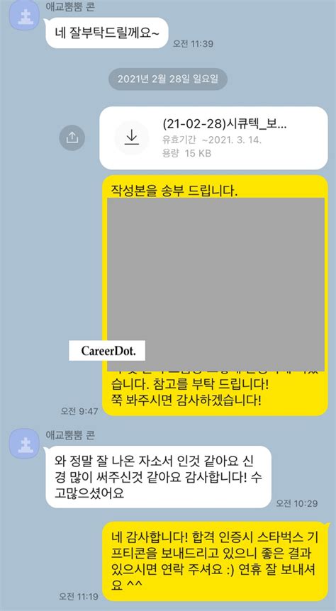 커리어닷 시큐텍 자기소개서 자소서 첨삭 대필 작성 후기 네이버 블로그