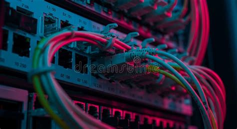 High Speed Network Infrastructure Fiber Optic Cables And Server Rack Close Up Stock Illustration