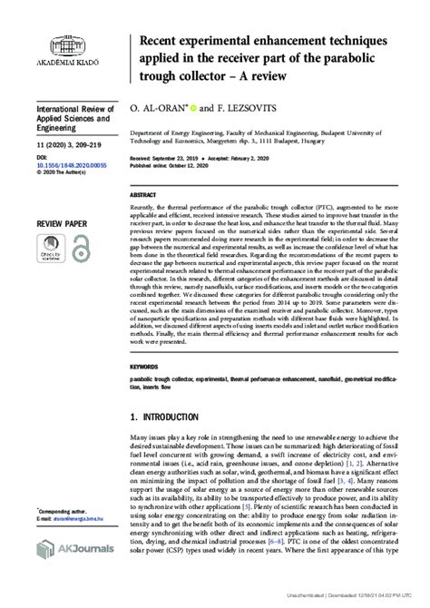 Pdf Recent Experimental Enhancement Techniques Applied In The