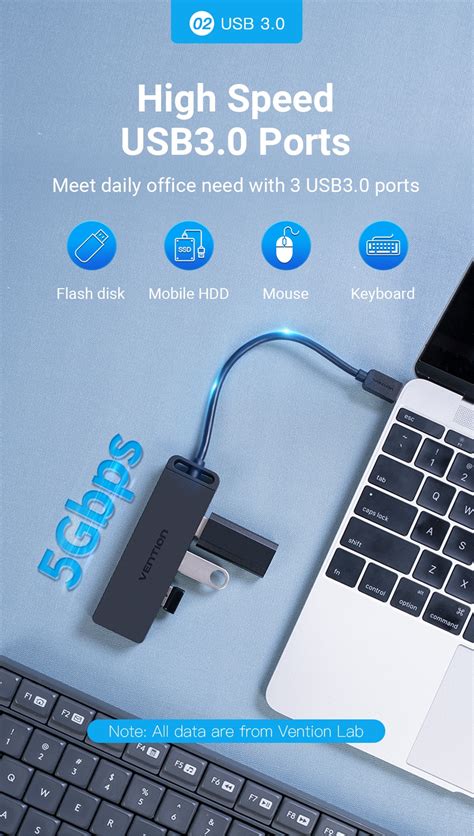 Vention Usb 3 0 Hub 4 Port Adapter Type C Otg Power Supply For Macbook Pc Android Computer