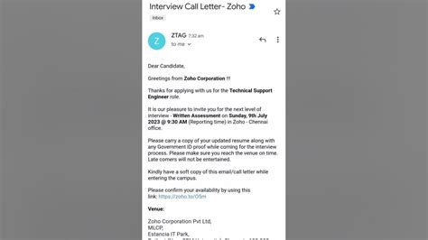 Zoho Interview Mail Hiring Zohorecruitment Zohojobs Zohohiring