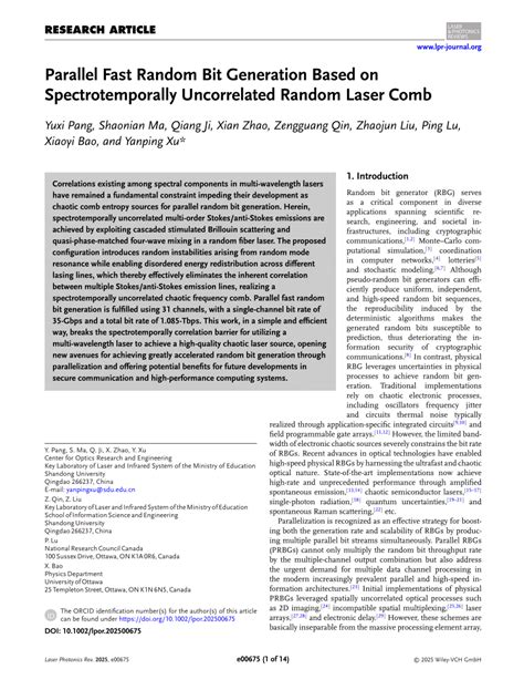 Parallel Fast Random Bit Generation Based On Spectrotemporally Uncorrelated Random Laser Comb