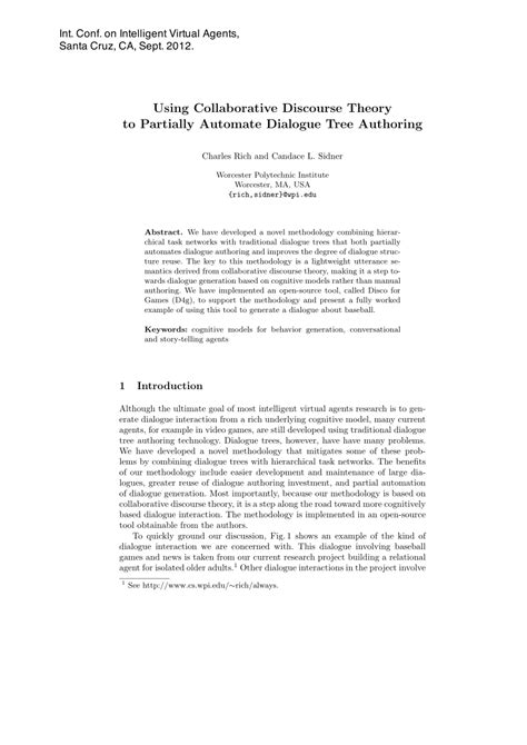 Pdf Using Collaborative Discourse Theory To Partially Automate Dialogue Tree Authoring