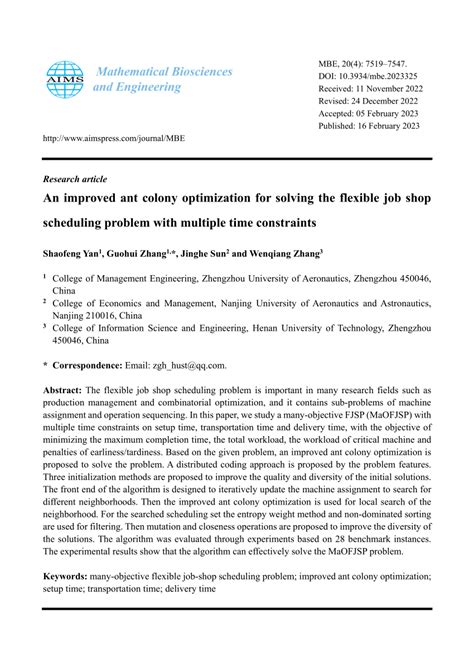 Pdf An Improved Ant Colony Optimization For Solving The Flexible Job